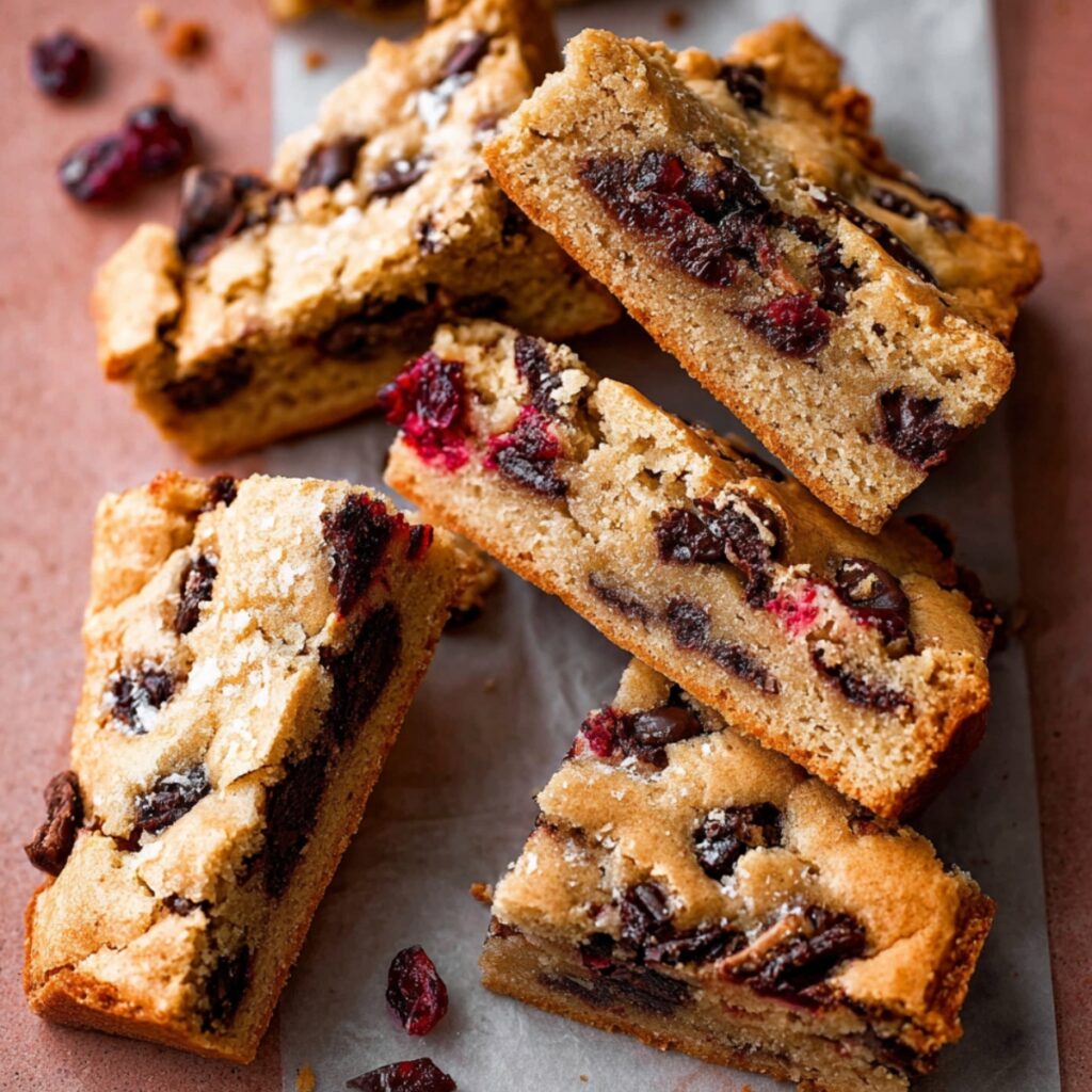 Dark Chocolate Cranberry Blondies | Easy 9-Ingredient